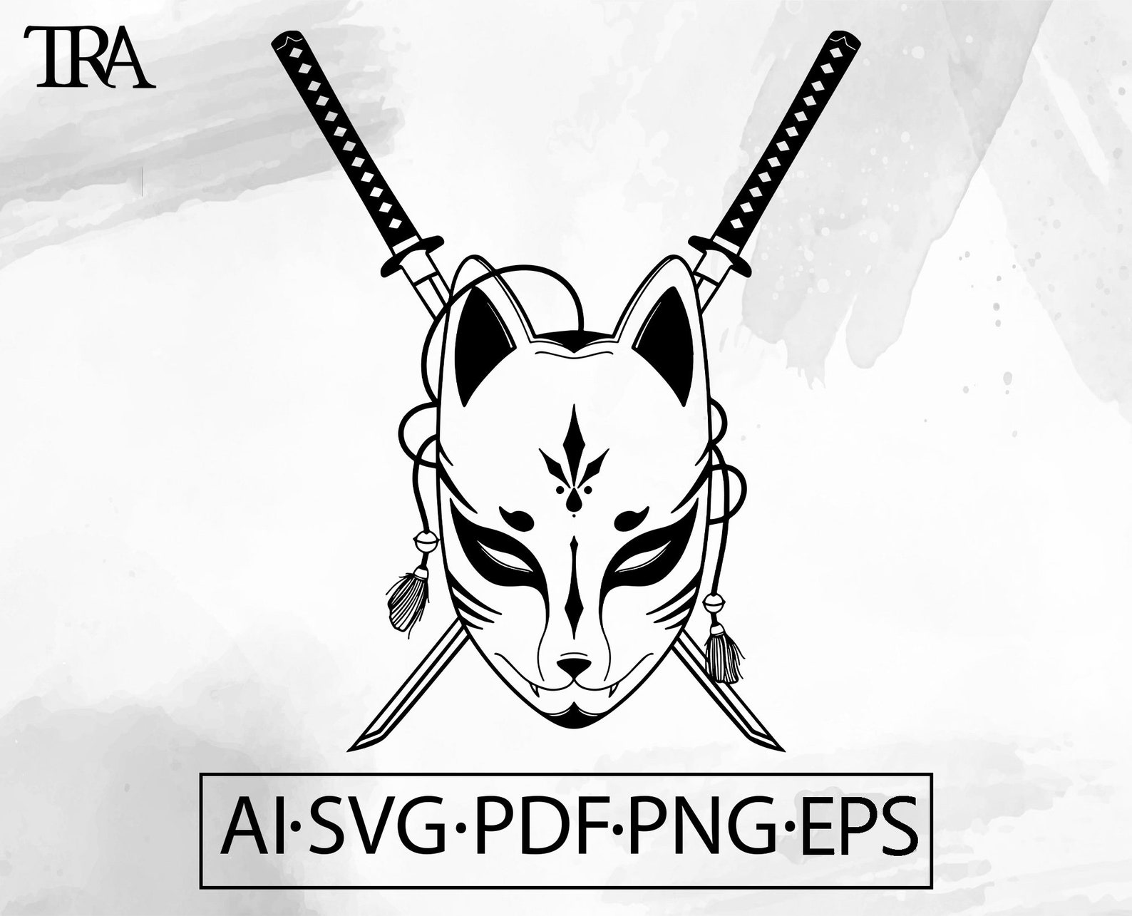 Kitsune Mask & Katana Swords SVG Hannya Demon Japanese Warrior Oni ...