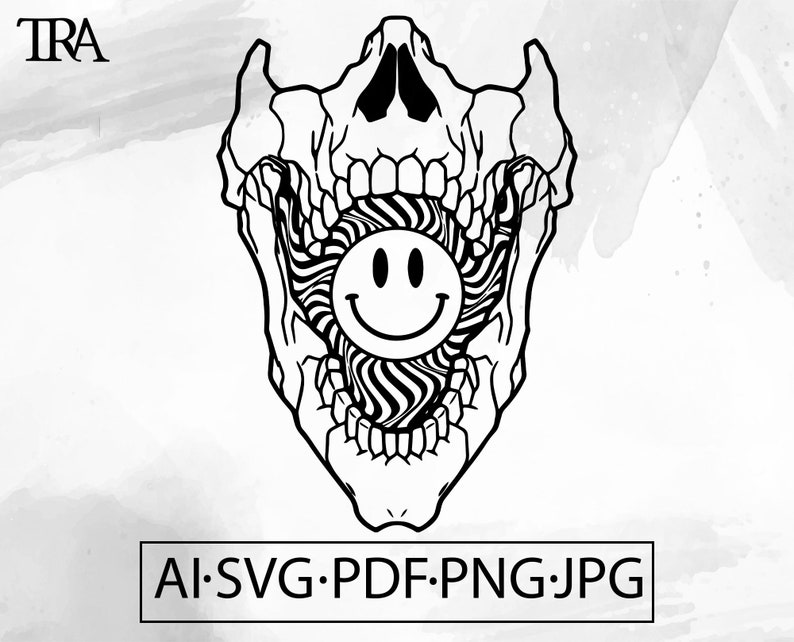 Skeleton Head Trippy Smiley SVG Flash Skull Tattoo Goth Mystical Horror ...
