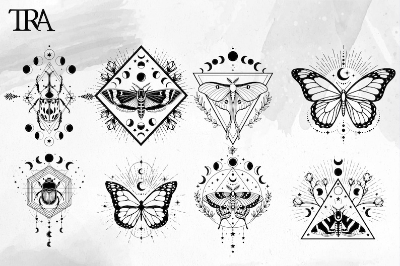Geometric Insect SVG Bundle: Celestial Moon Phase Tattoo Designs ...