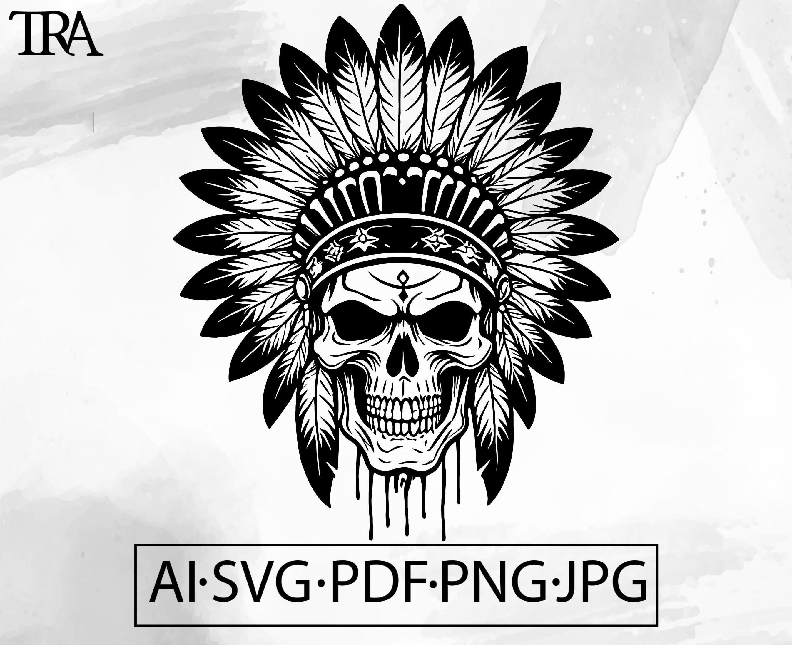 Chief Skull SVG Native American Skeleton Warrior Indian Chief Boho ...