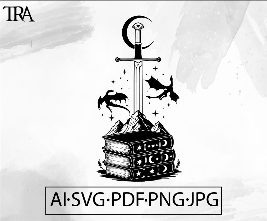 Dragon Sword Magical Book SVG: Fantasy Celestial Design (digital ...