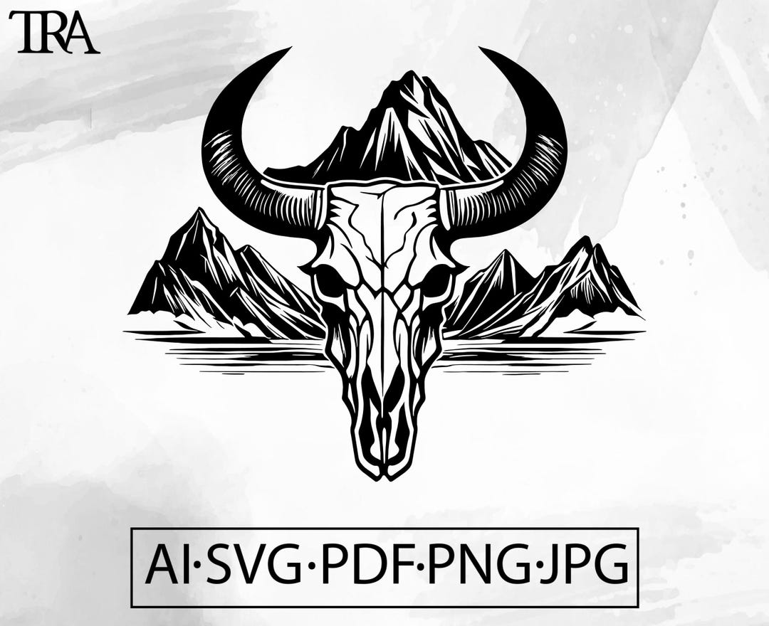 Cow Skull Mountains SVG Bull Skull Tattoo Longhorn Western Boho Animal ...