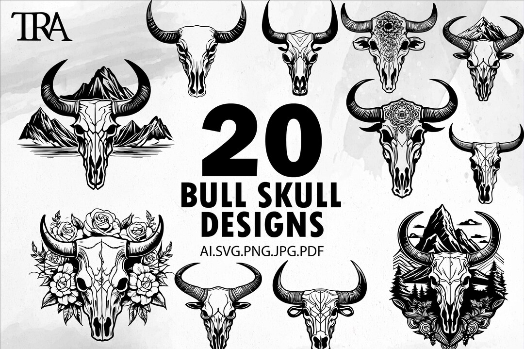 Bull Skull Bundle Svg Cow Skull Tattoo Longhorn Western Boho Animal ...