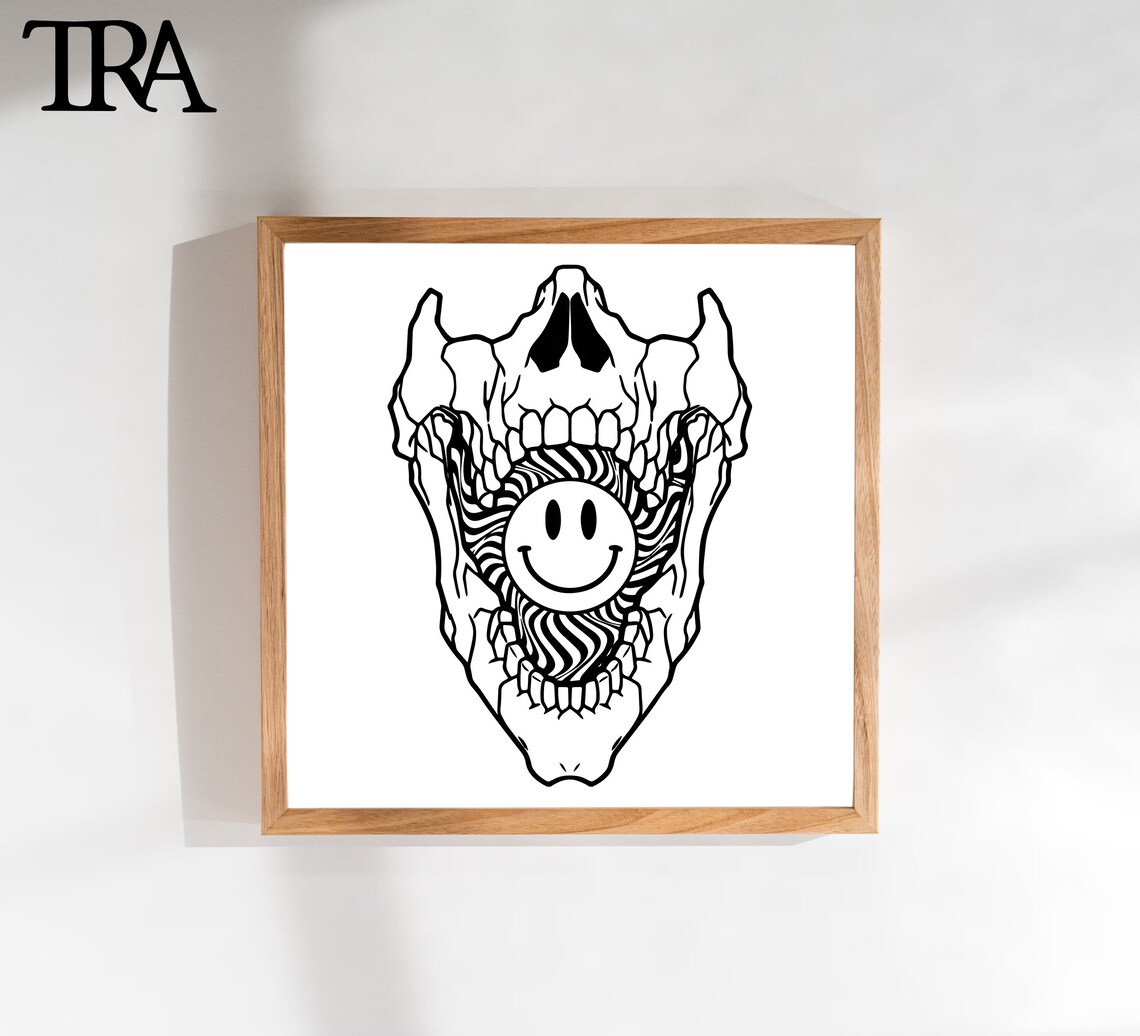 Skeleton Head Trippy Smiley SVG Flash Skull Tattoo Goth Mystical Horror ...
