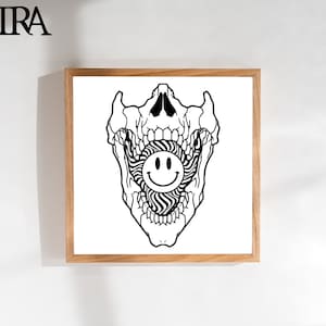 Skeleton Head Trippy Smiley SVG Flash Skull Tattoo Goth Mystical Horror ...
