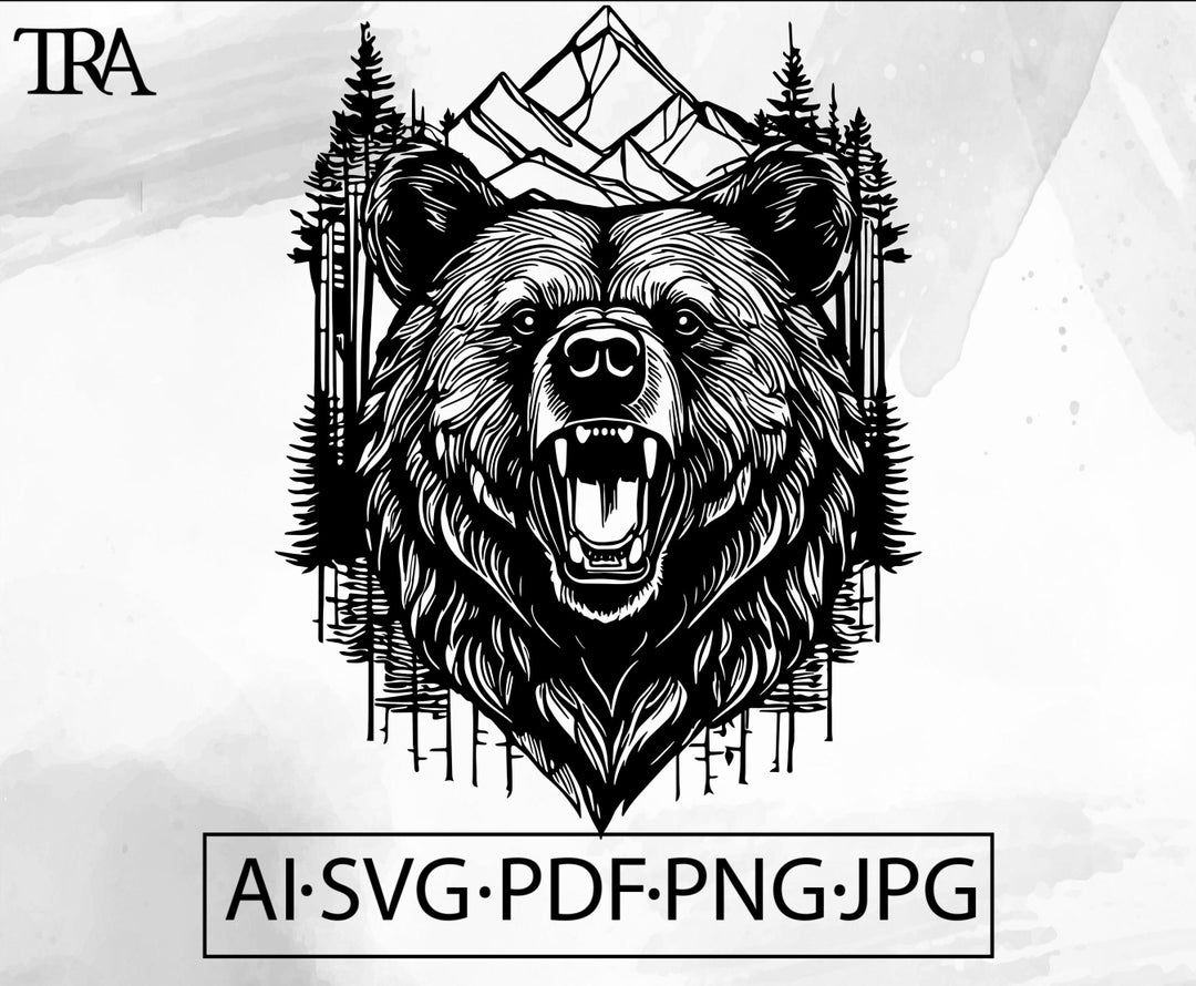 Bear and Mountains SVG Bear Forest Animal Grizzly Bear Wildlife T-shirt ...