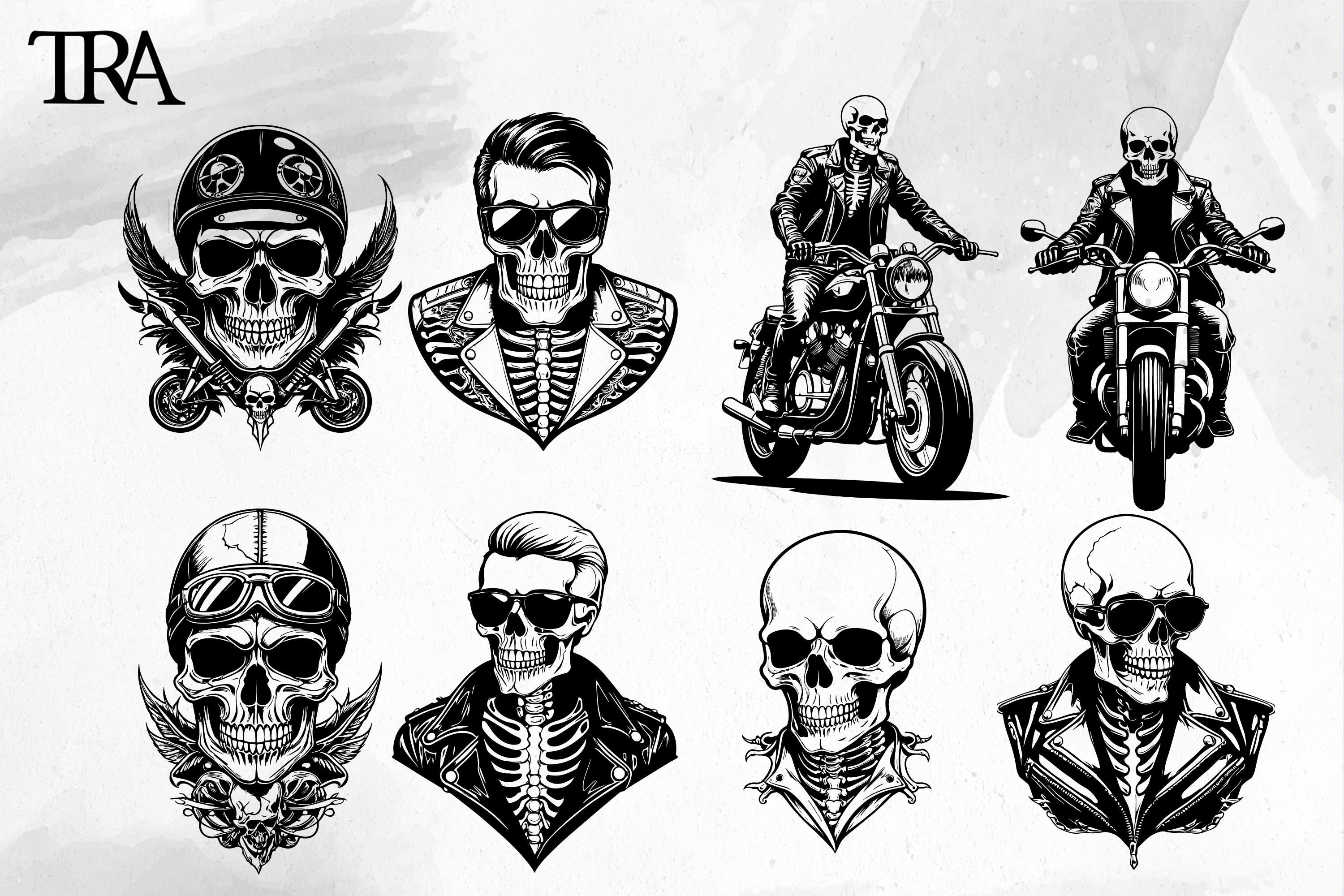Skull Motorcycle Rider Bundle SVG Chopper Biker Skeleton Witchy Goth ...