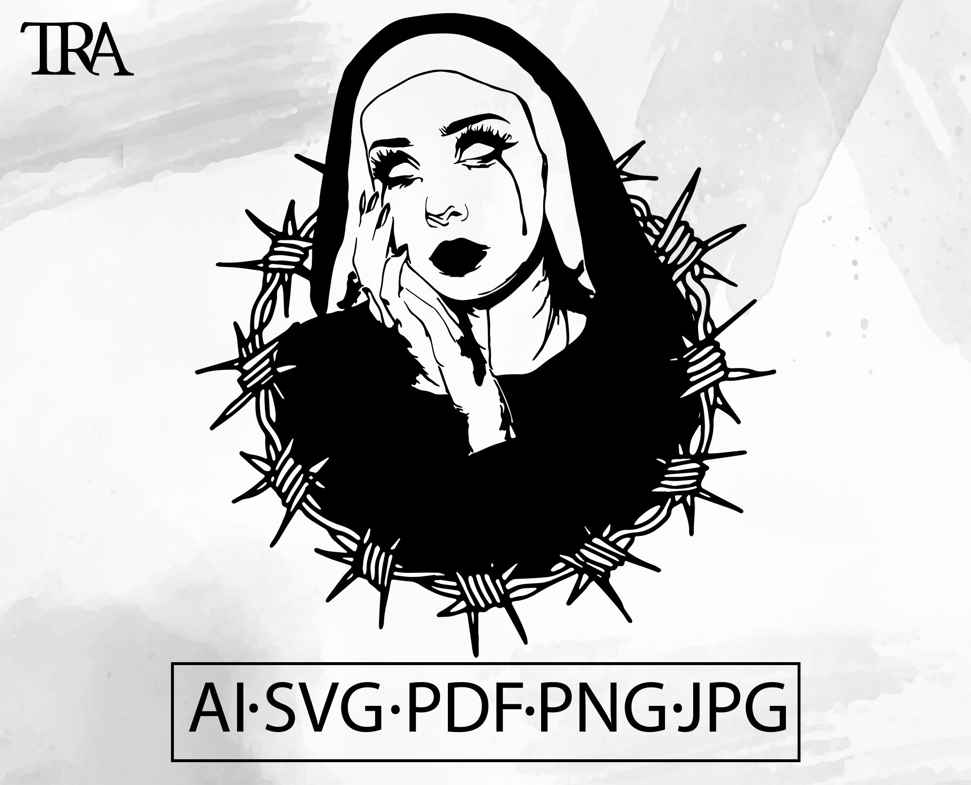 Undead Nun Barbed Fence SVG Barbed Wire Zombie Flash Tattoo Horror Goth ...