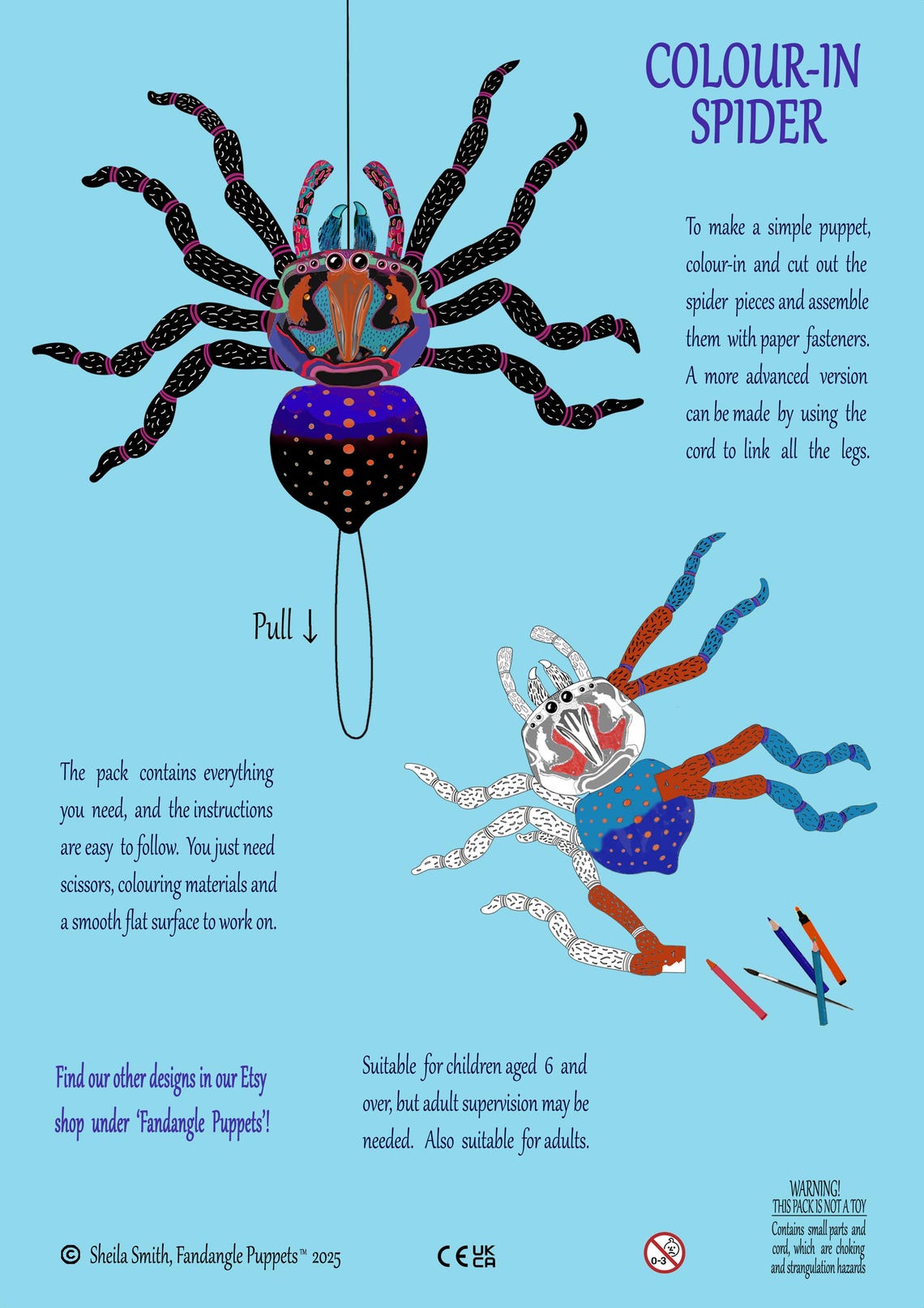Colour-in Spider String Puppet - Etsy