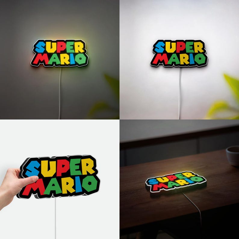 Handmade Super Mario LED Light Box, Mario 3D Illuminated Sign Lamp ...