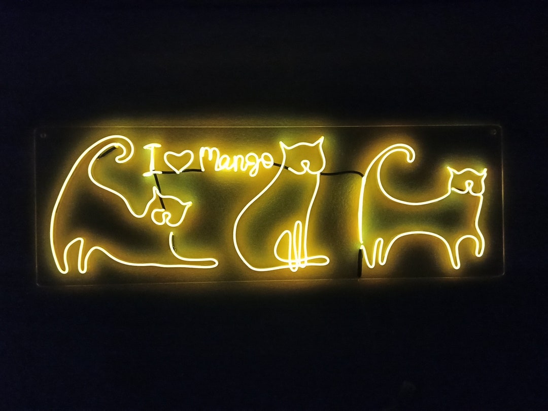 3 Cats Neon Sign, Pet Neon Light, Cat Night Light, Handmade EL Wire ...