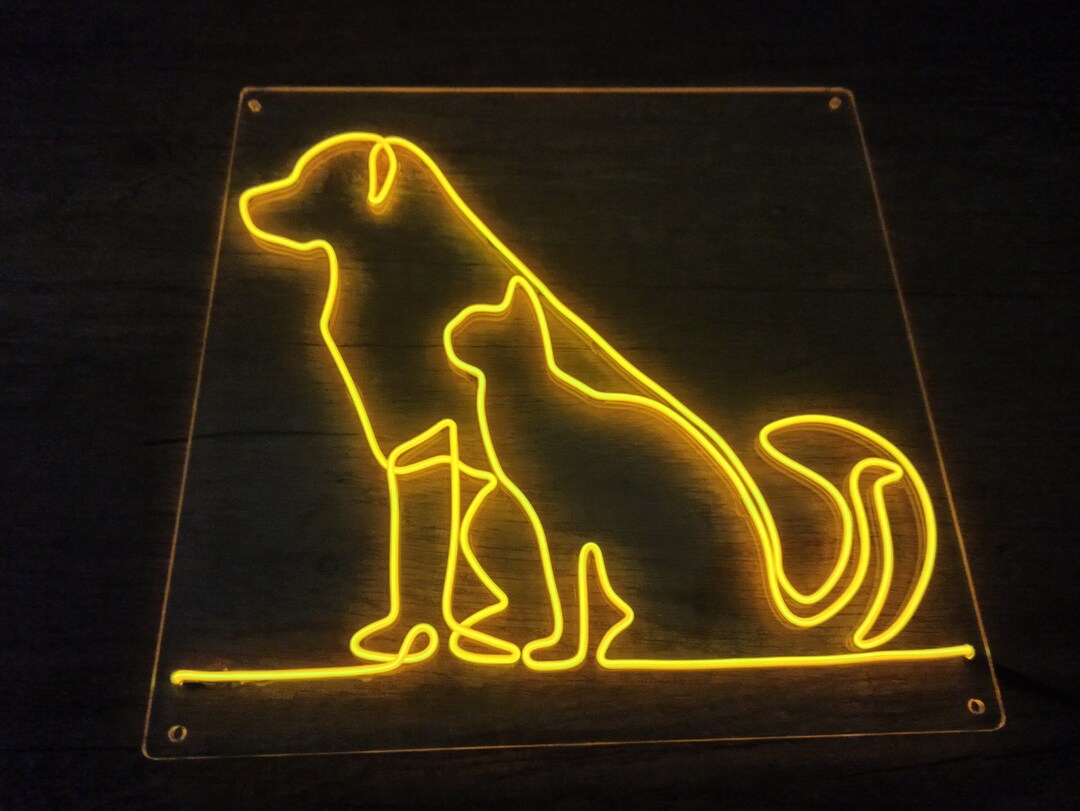 Pet Neon Sign, Dog and Cat, Handmade EL Wire Neon Light Sign, Home ...