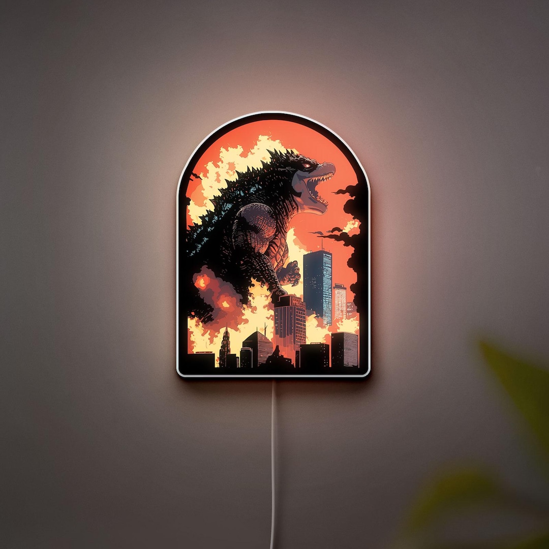 3D Printed Godzilla Night Light, Glowing Kaiju Attack Light Box, Anime ...
