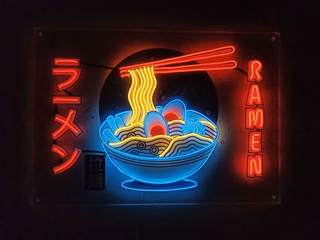 Ramen Bowl EL Wire Neon Sign, Japanese Noodle Bowl Neon Light Sign ...