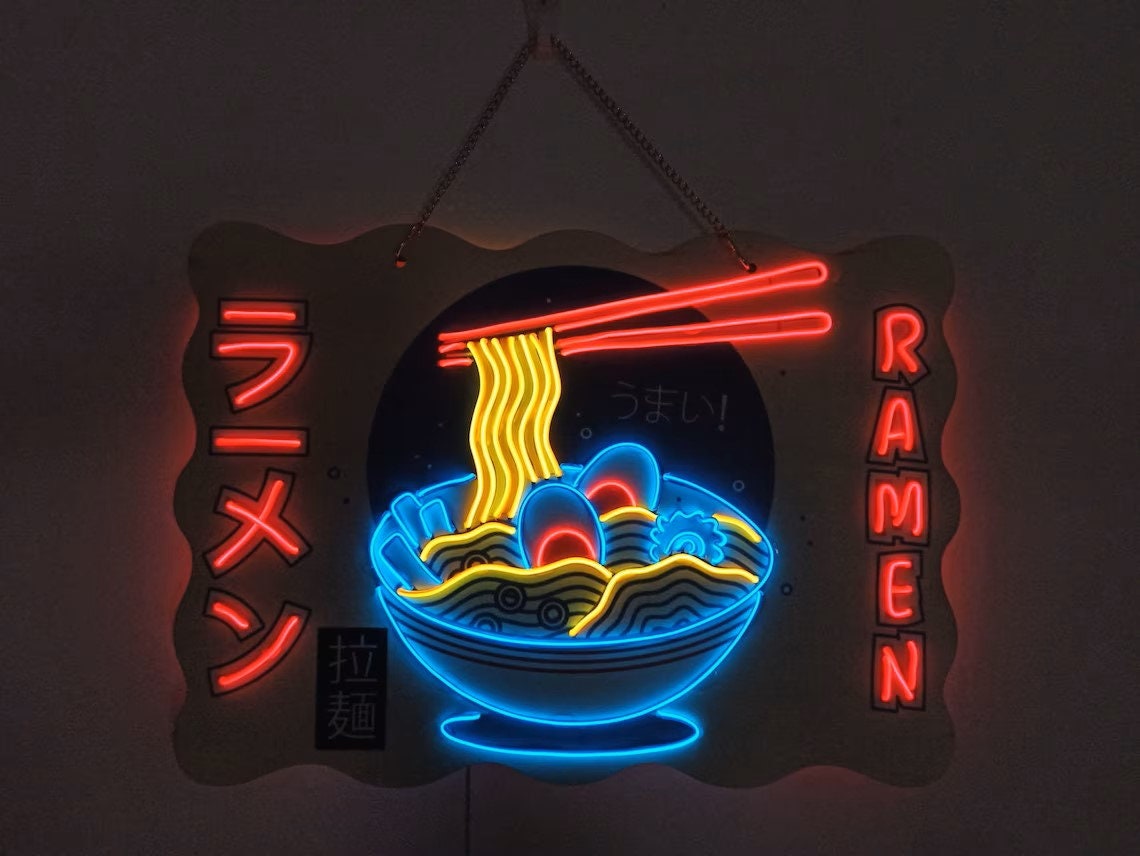Ramen Bowl EL Wire Neon Sign, Japanese Noodle Bowl Neon Light Sign ...