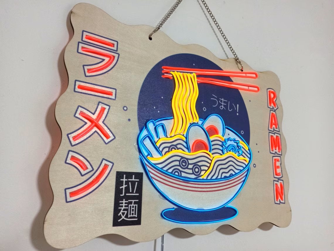 Ramen Bowl EL Wire Neon Sign, Japanese Noodle Bowl Neon Light Sign ...