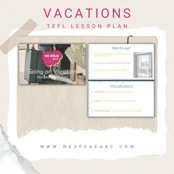 ESL English Lesson Plan Vacations TEFL Teach English - Etsy