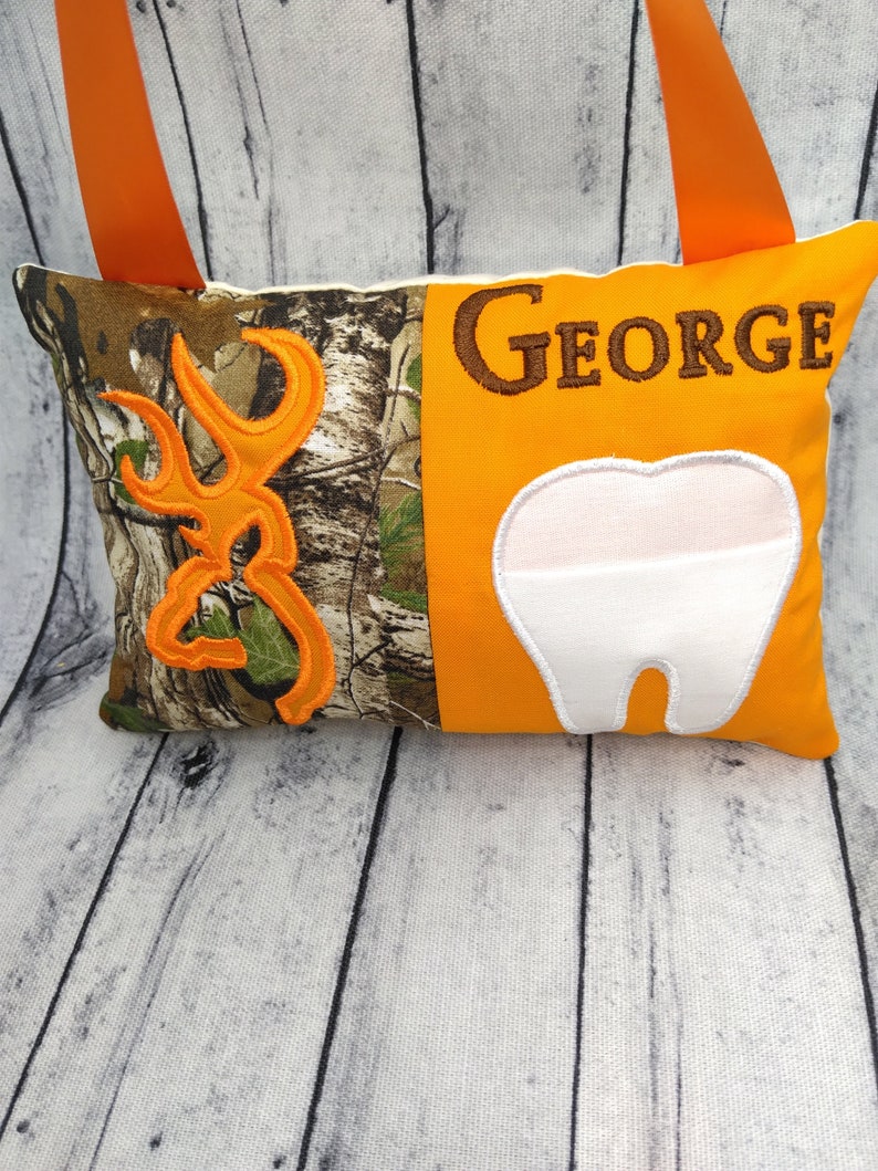 Tooth Fairy Pillow, Personalized Embroidered Pillow, Deer Buck Hunting ...