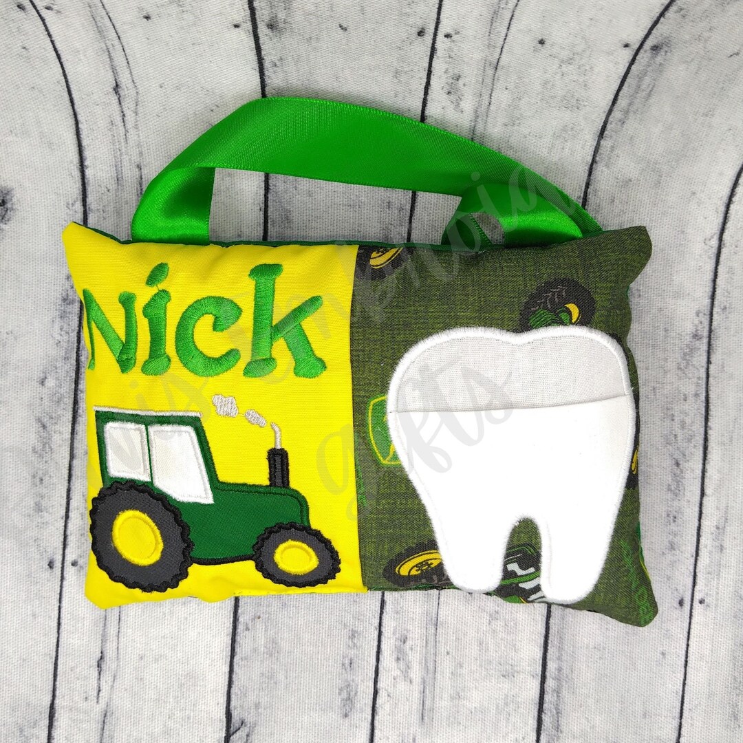 Farm Tractor Tooth Fairy Pillow, Green Tractor Farm Equipment Pillow ...