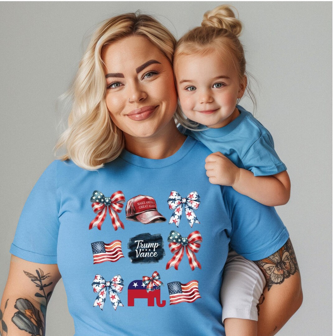Women's MAGA Shirt July 4th Tshirt With Bows Shirt Red White and Blue ...