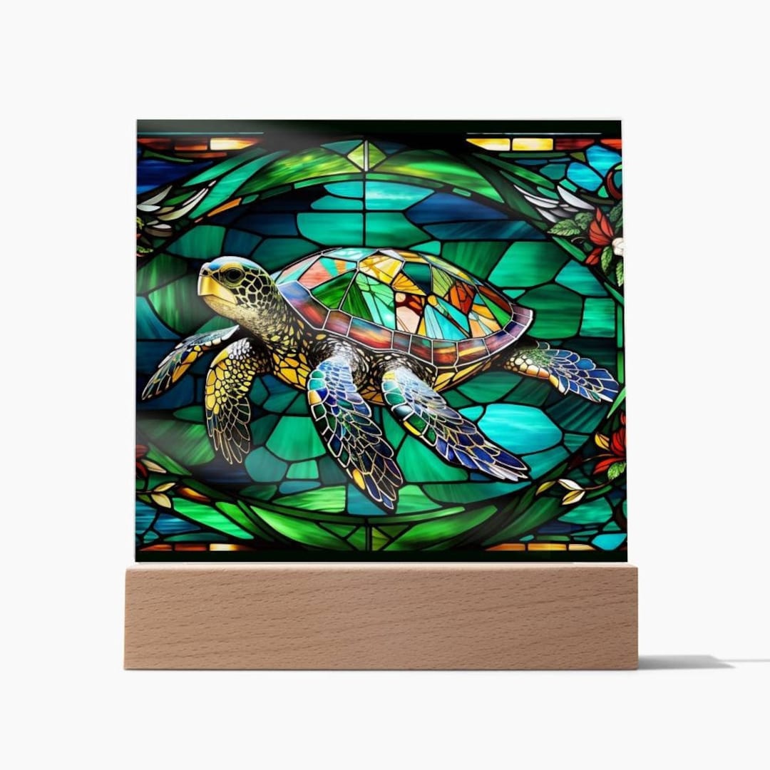 Stained Glass Turtle, Art Sea Life Turtle, Stain Glass Acrylic Plaque ...