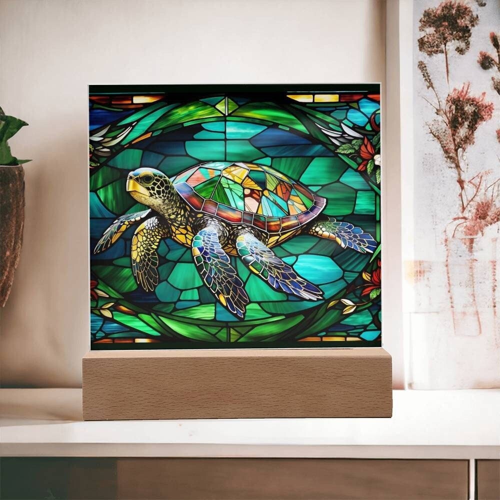 Stained Glass Turtle, Art Sea Life Turtle, Stain Glass Acrylic Plaque ...