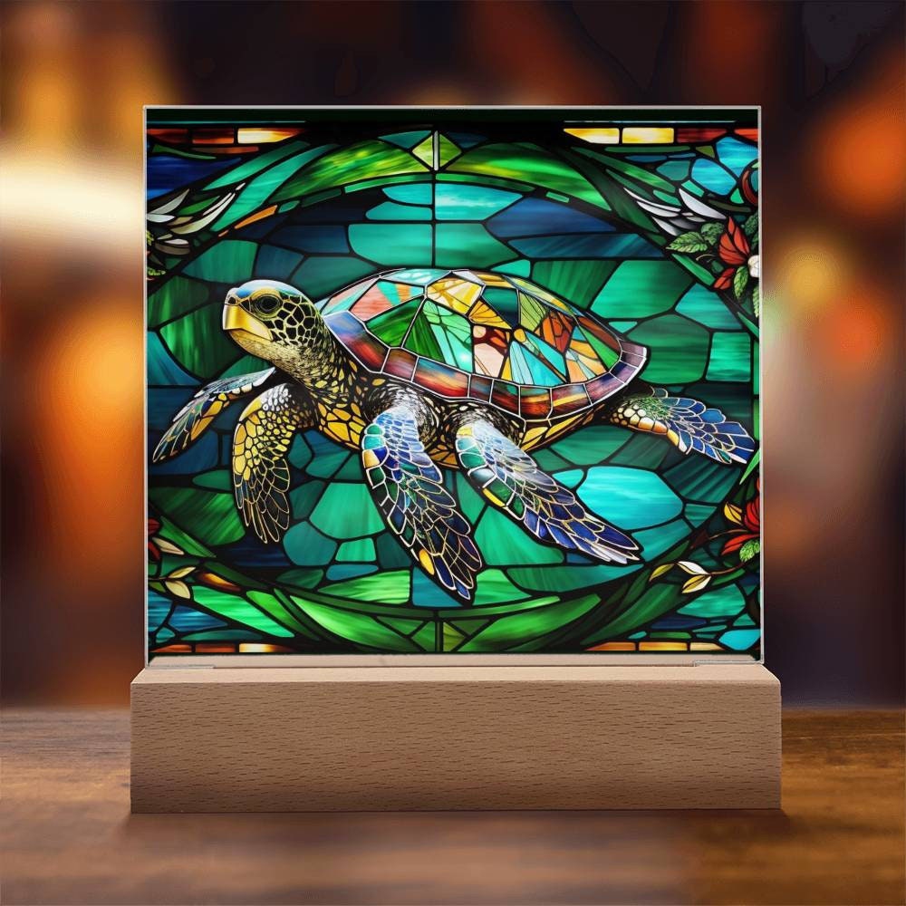 Stained Glass Turtle, Art Sea Life Turtle, Stain Glass Acrylic Plaque ...