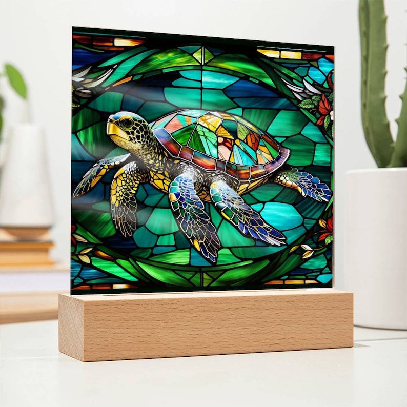 Stained Glass Turtle, Art Sea Life Turtle, Stain Glass Acrylic Plaque ...