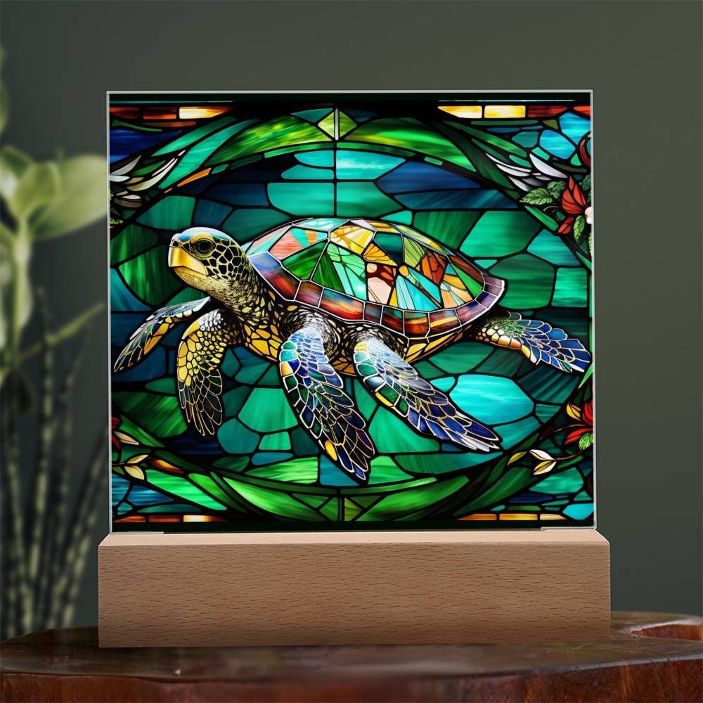 Stained Glass Turtle, Art Sea Life Turtle, Stain Glass Acrylic Plaque ...