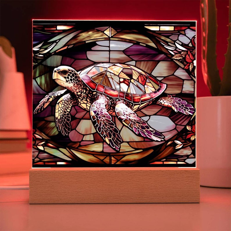 Stained Glass Turtle, Art Sea Life Turtle, Stain Glass Acrylic Plaque ...