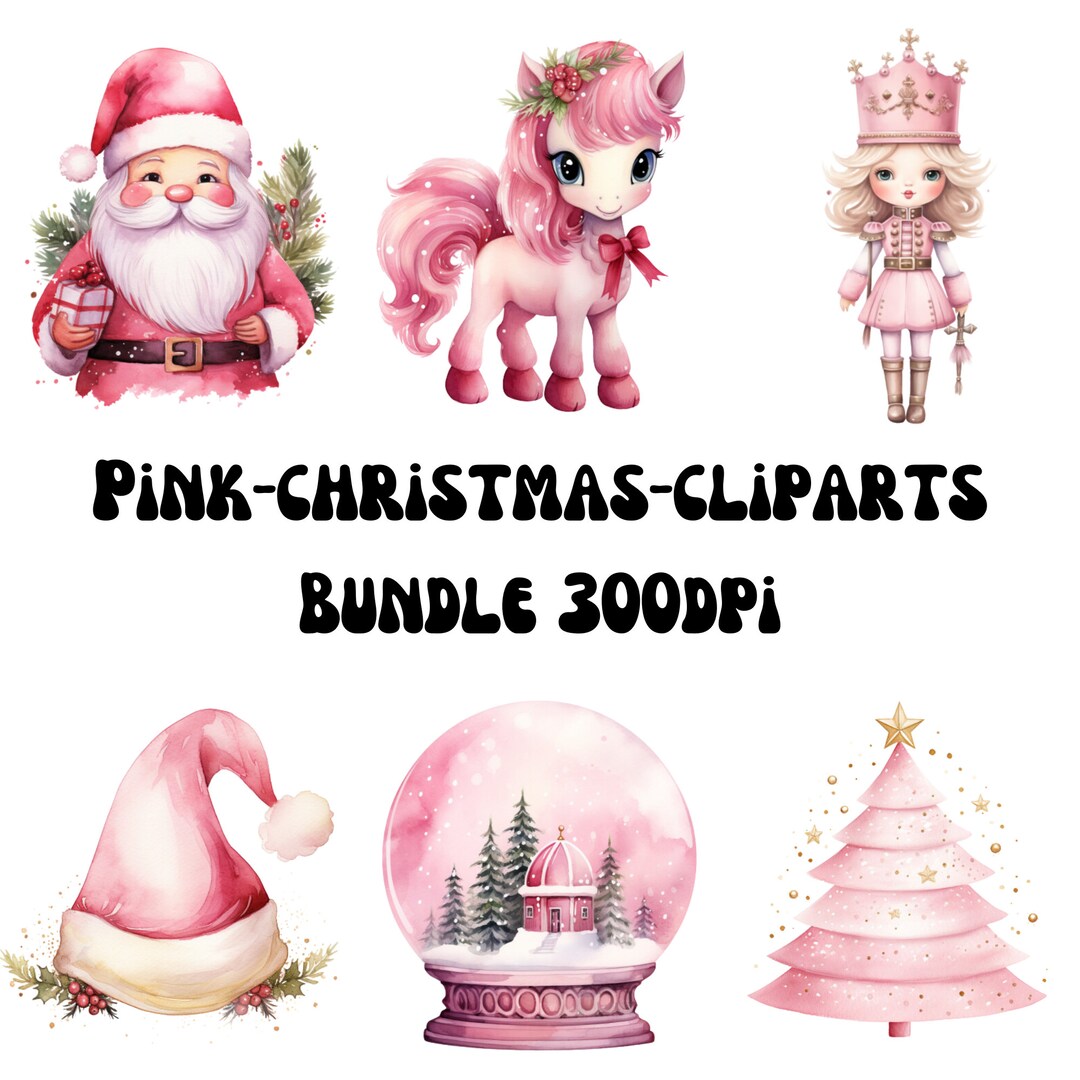 Pink-christmas-cliparts Bundle, Pink Holiday, Festive Art, Whimsical ...