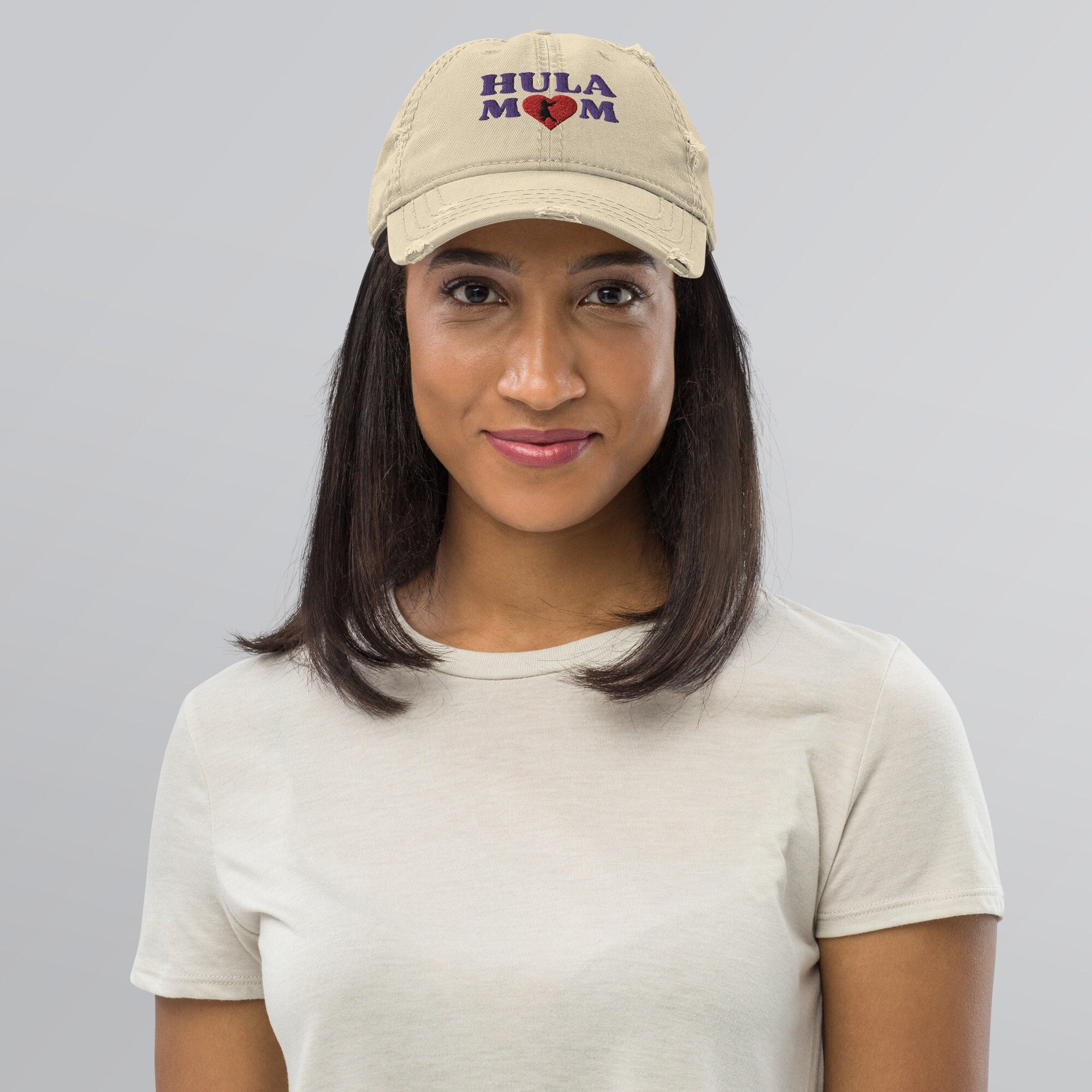 Distressed Dad Hat for the Hula Mom, Embordered Design With Heart ...