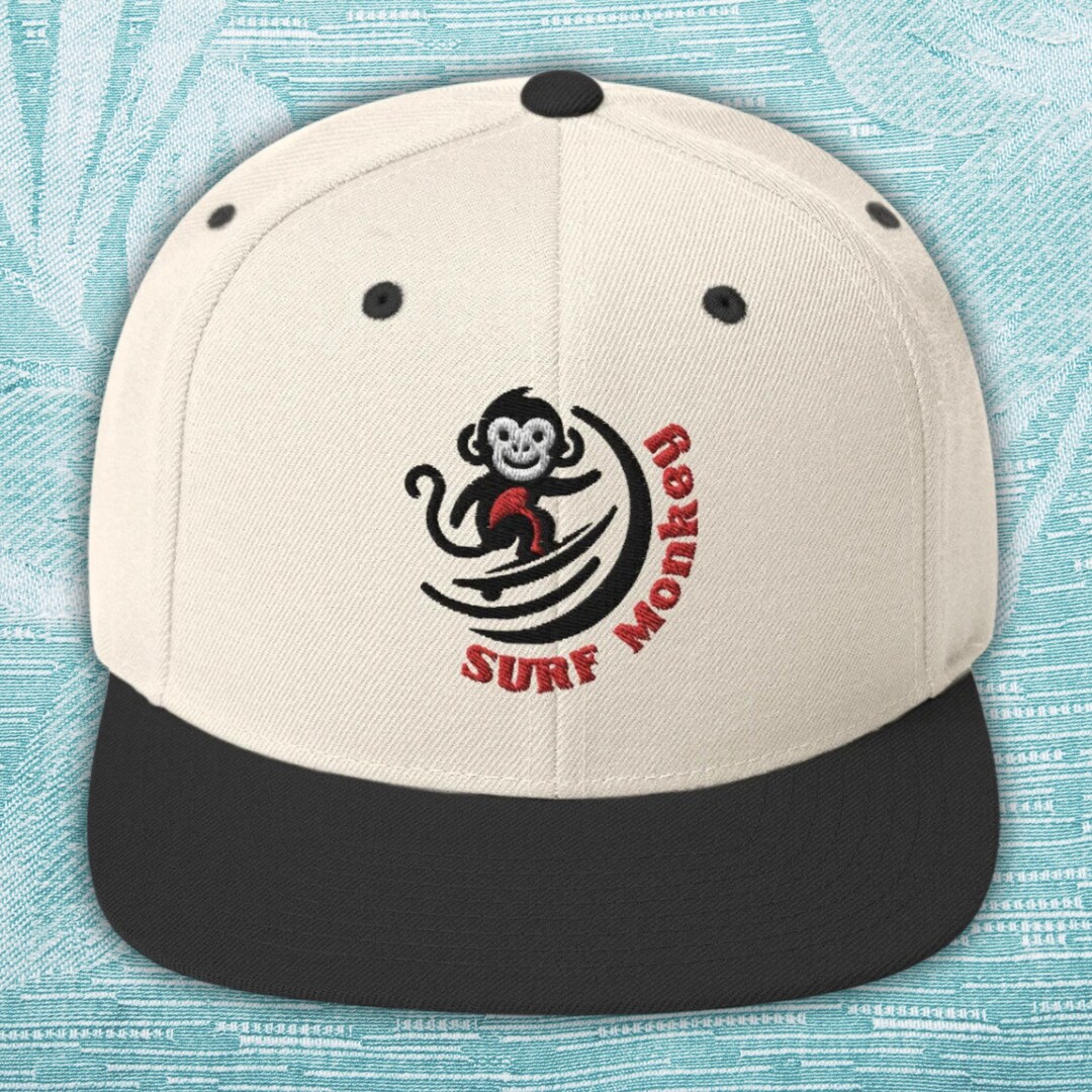 Surf Monkey Embroidered Snapback Hat, Cute Surfing Monkey Baseball Cap ...