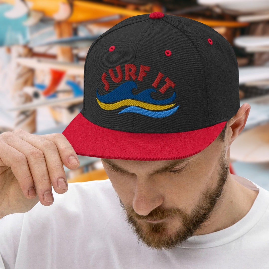 Just Surf It Embroidered Snapback Hat With Ocean Waves, Surfer ...