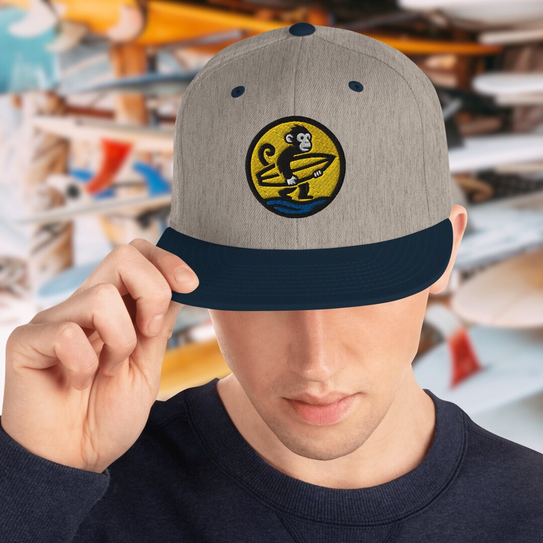 Surfing Monkey Embroidered Snapback Hat: Beach Bum Baseball Cap - Etsy
