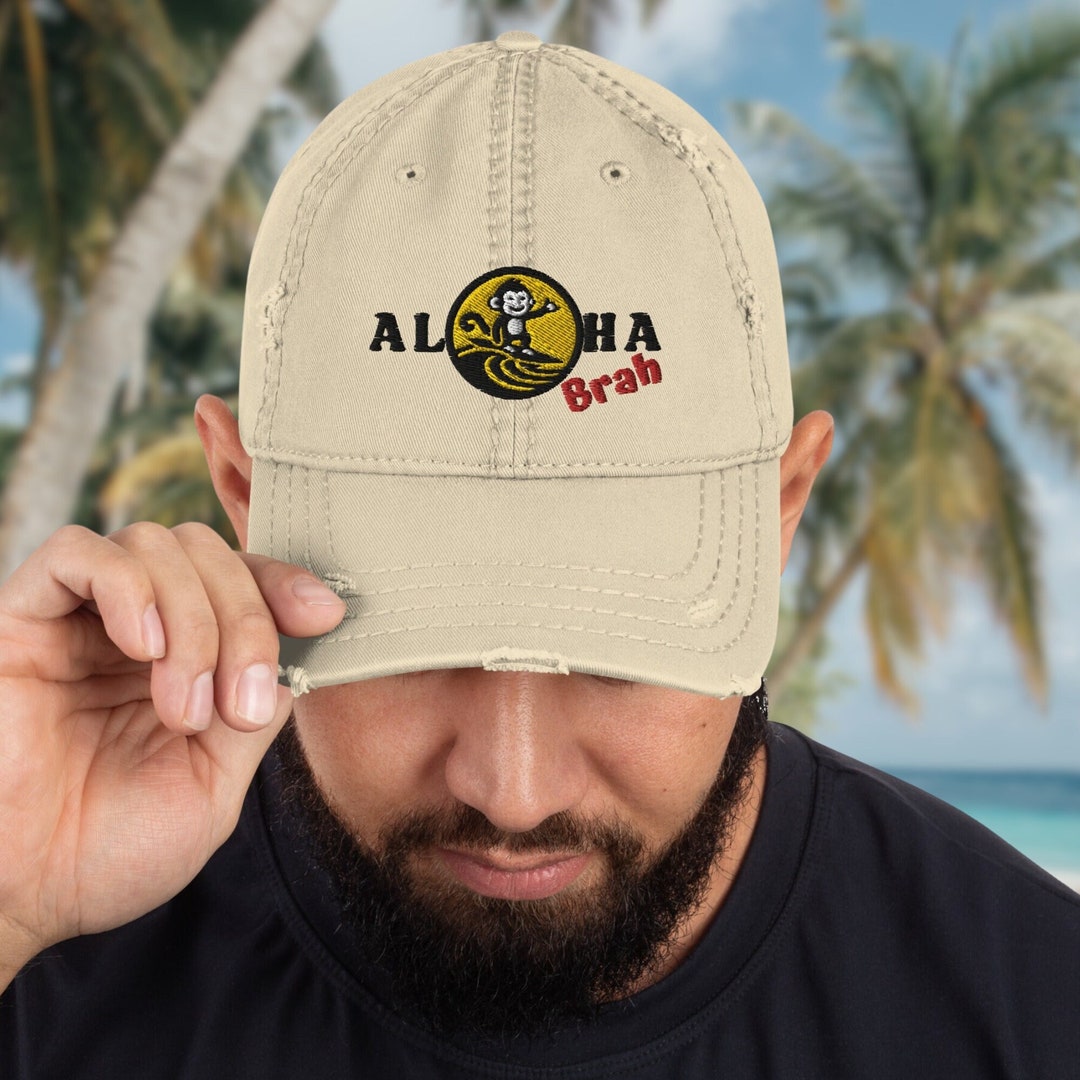 Shaka Surfing Monkey Embroidered Dad Hat - Aloha Brah Distressed Cap - Etsy