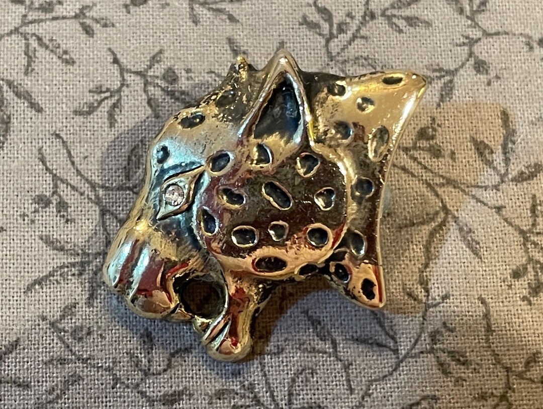 Jaguar Brooch Etched Gold Tone Pin With Enamel. Vintage Safari Animal ...