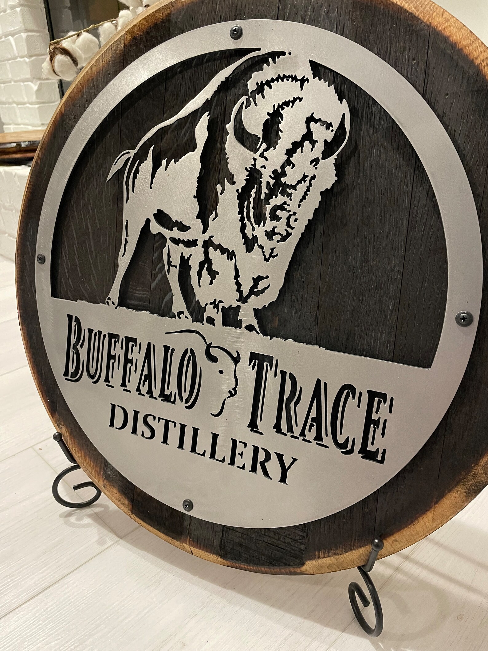 Distillery Barrel Head With Metal Sign - Etsy