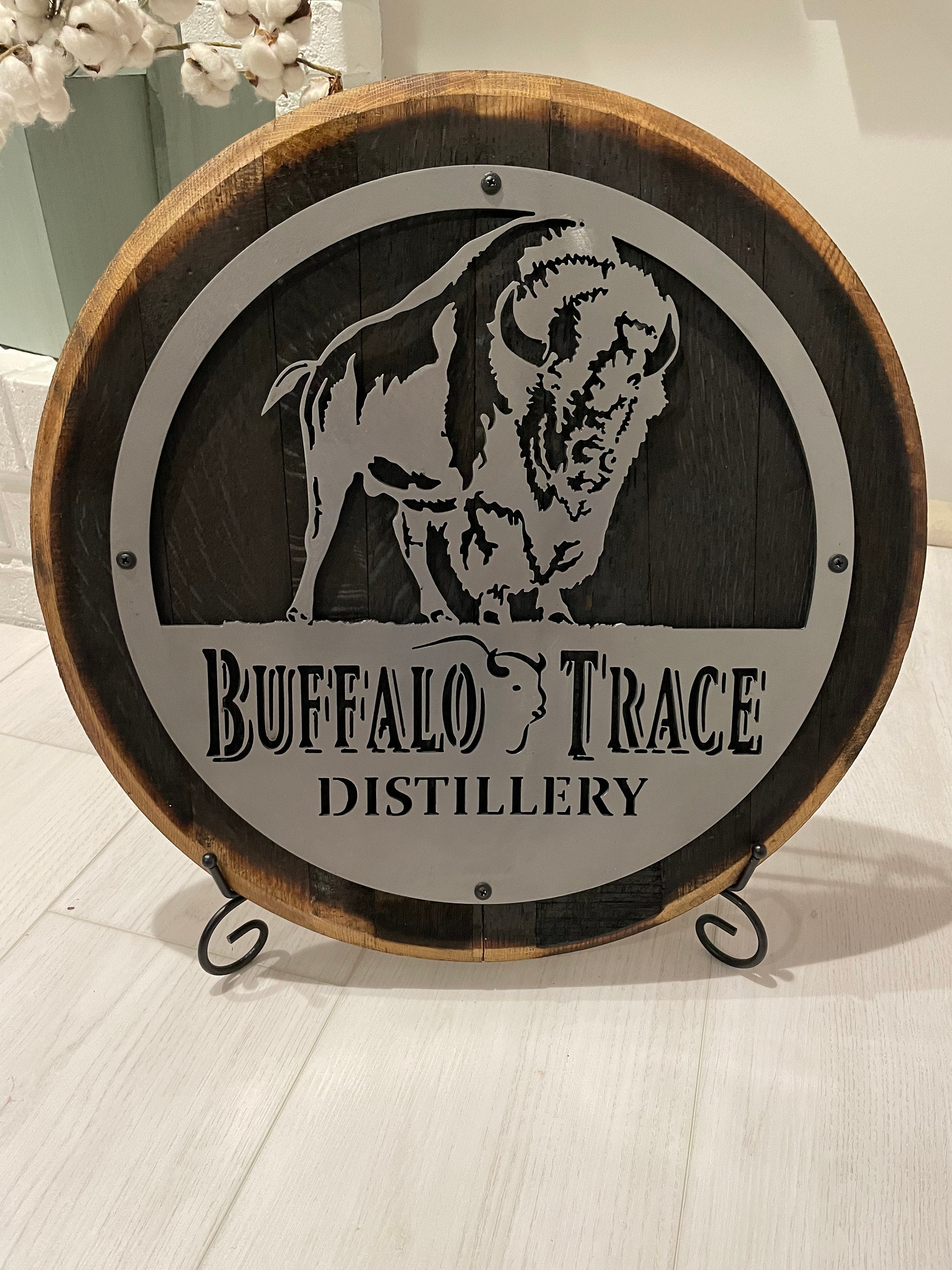 Distillery Barrel Head With Metal Sign - Etsy