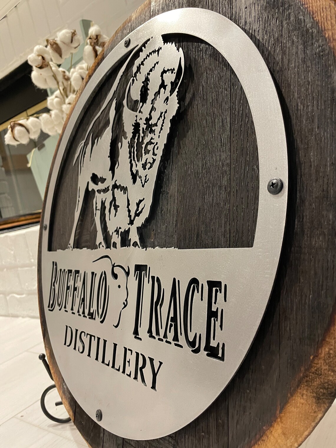 Distillery Barrel Head With Metal Sign - Etsy