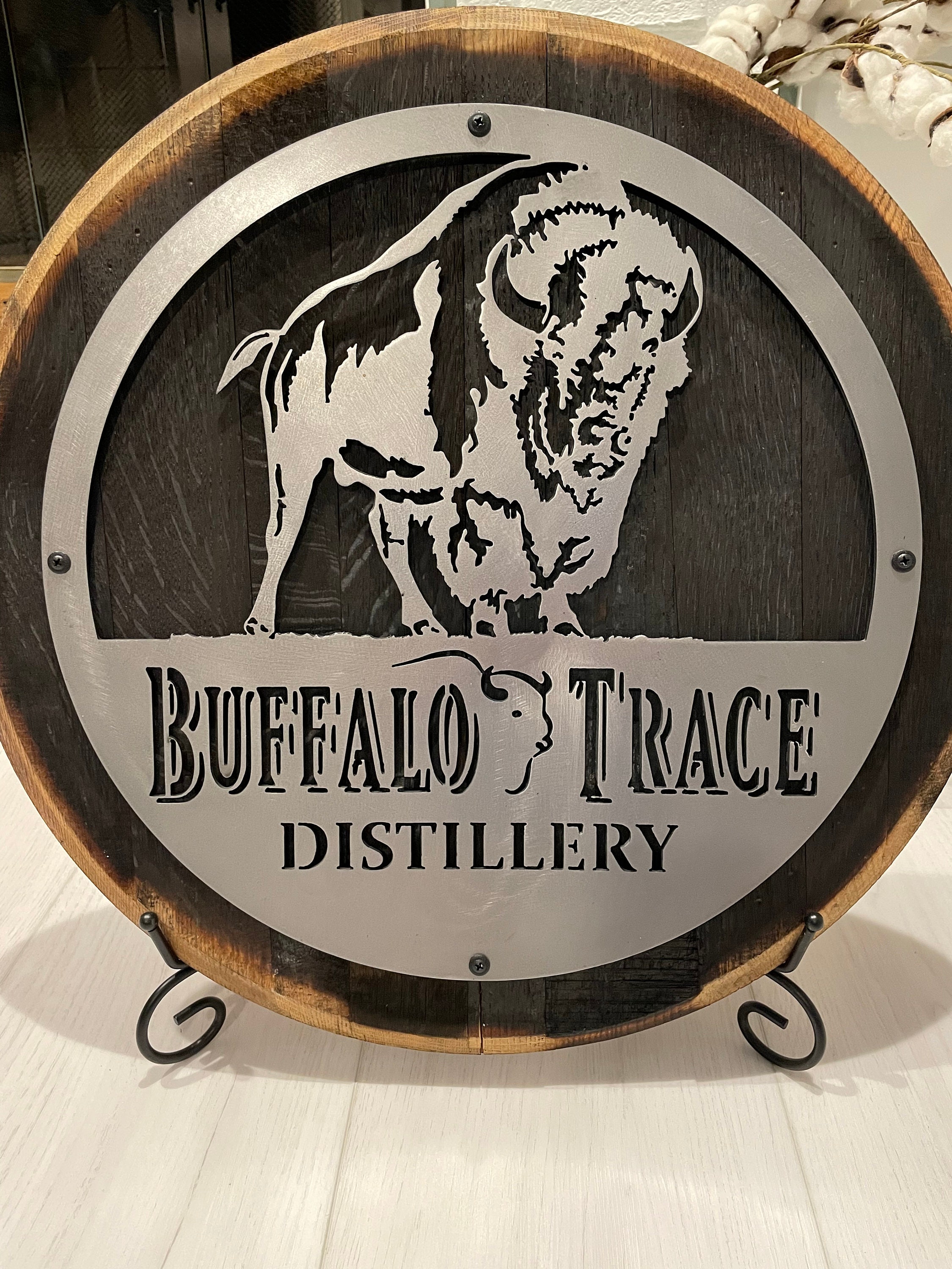 Distillery Barrel Head With Metal Sign - Etsy