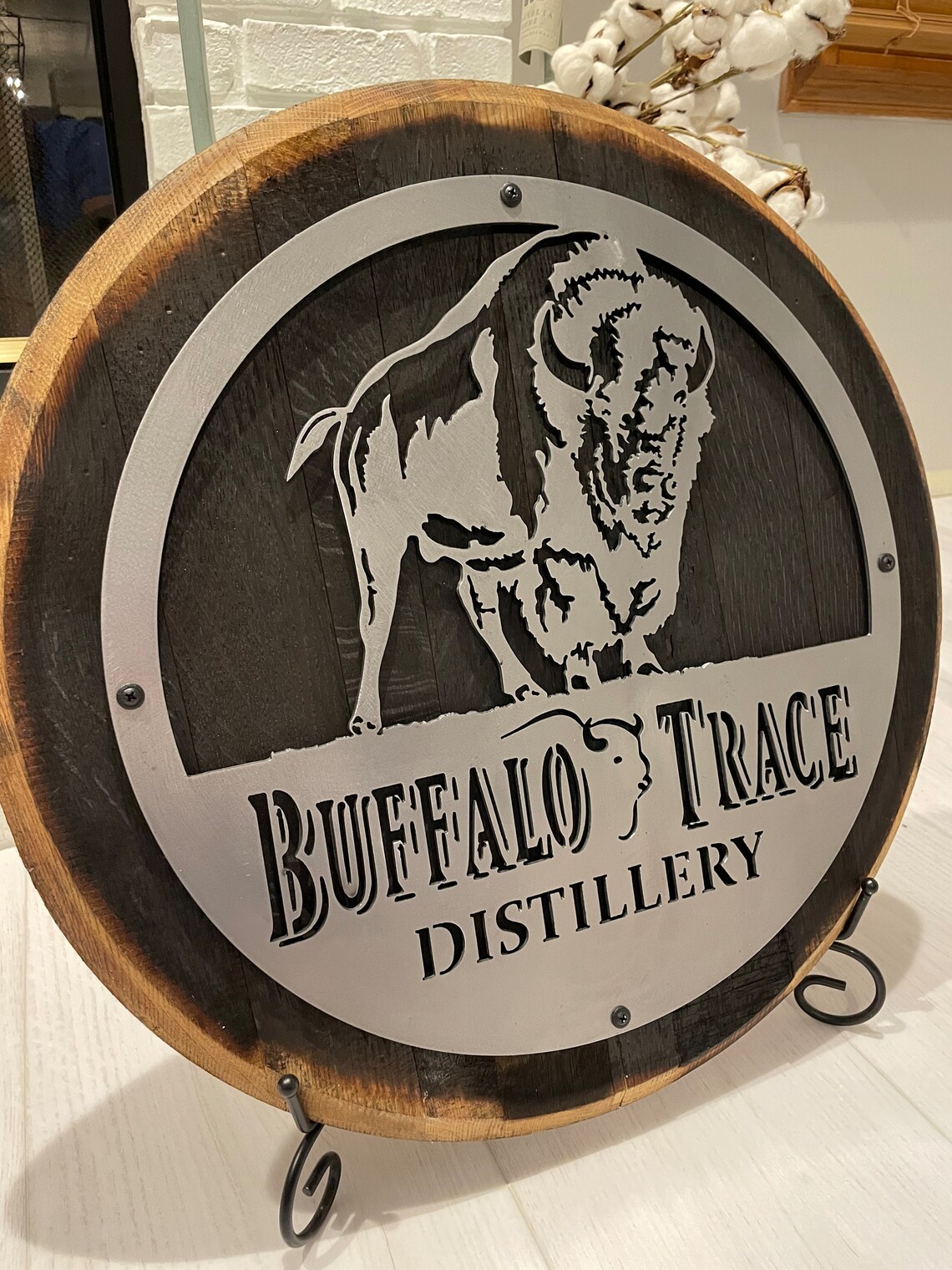 Distillery Barrel Head With Metal Sign - Etsy