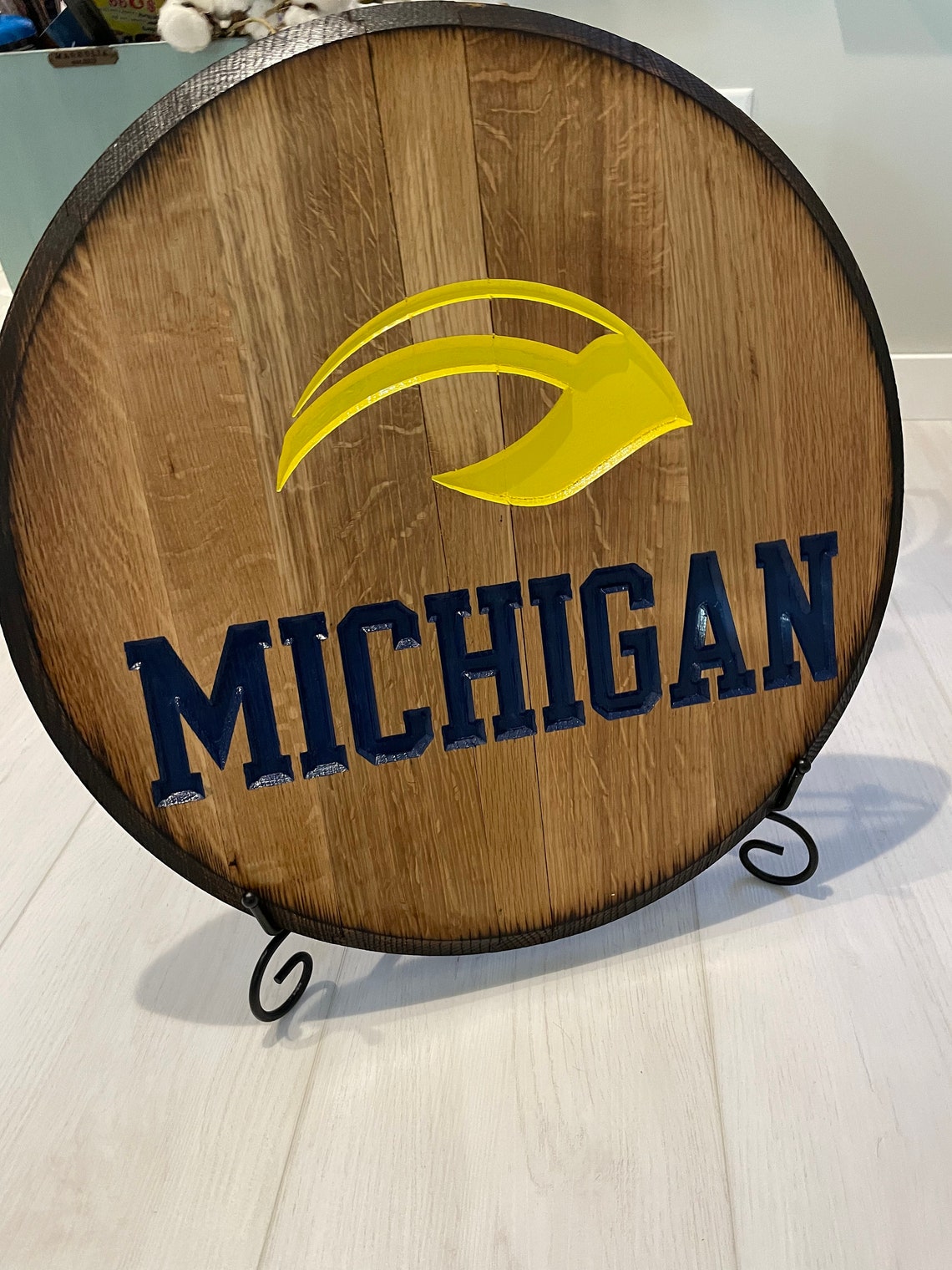 Michigan Wolverine CNC Carved Bourbon Barrel Head- Barrel Head Sign - Etsy