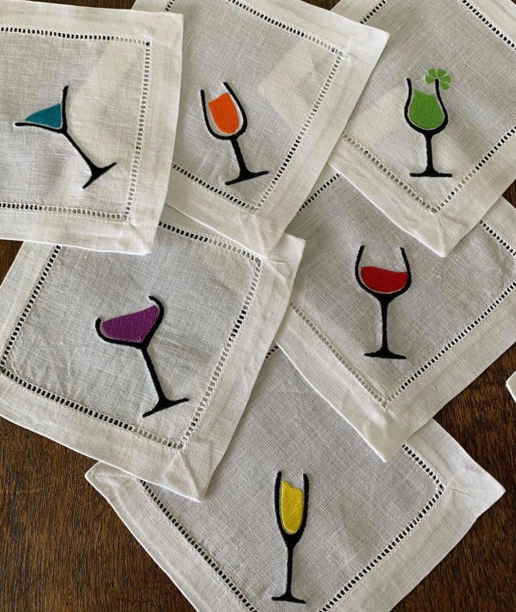 Embroidered Cocktails Linen Napkins Bar Cart Cocktail - Etsy