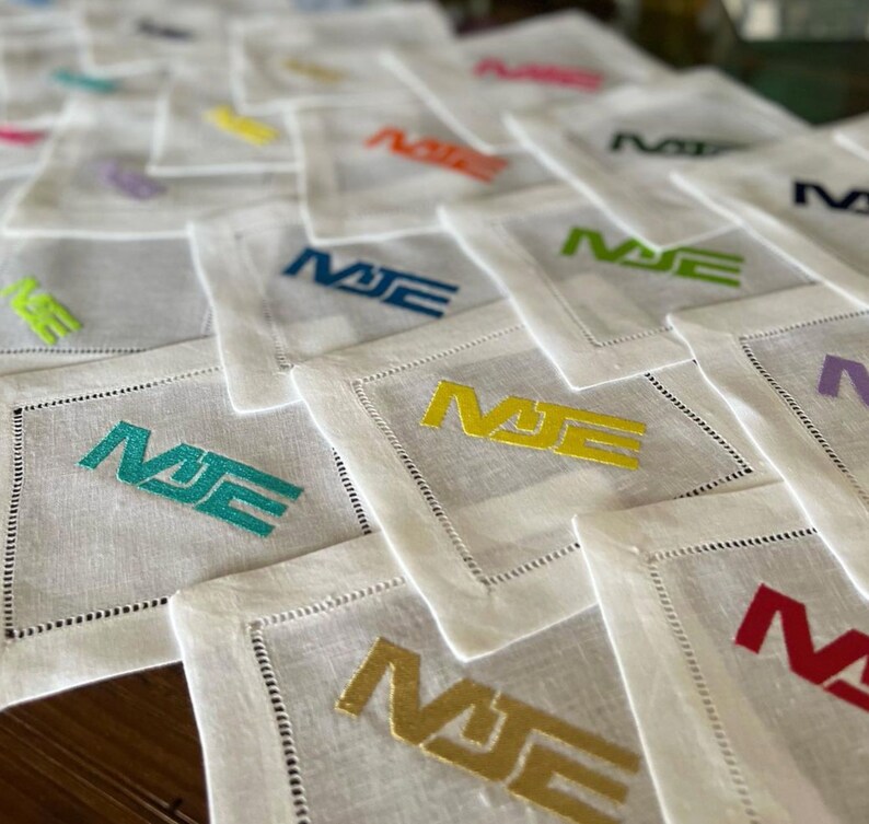 Embroidered Custom Logo Cocktail Linen Napkin Monogram Linen - Etsy