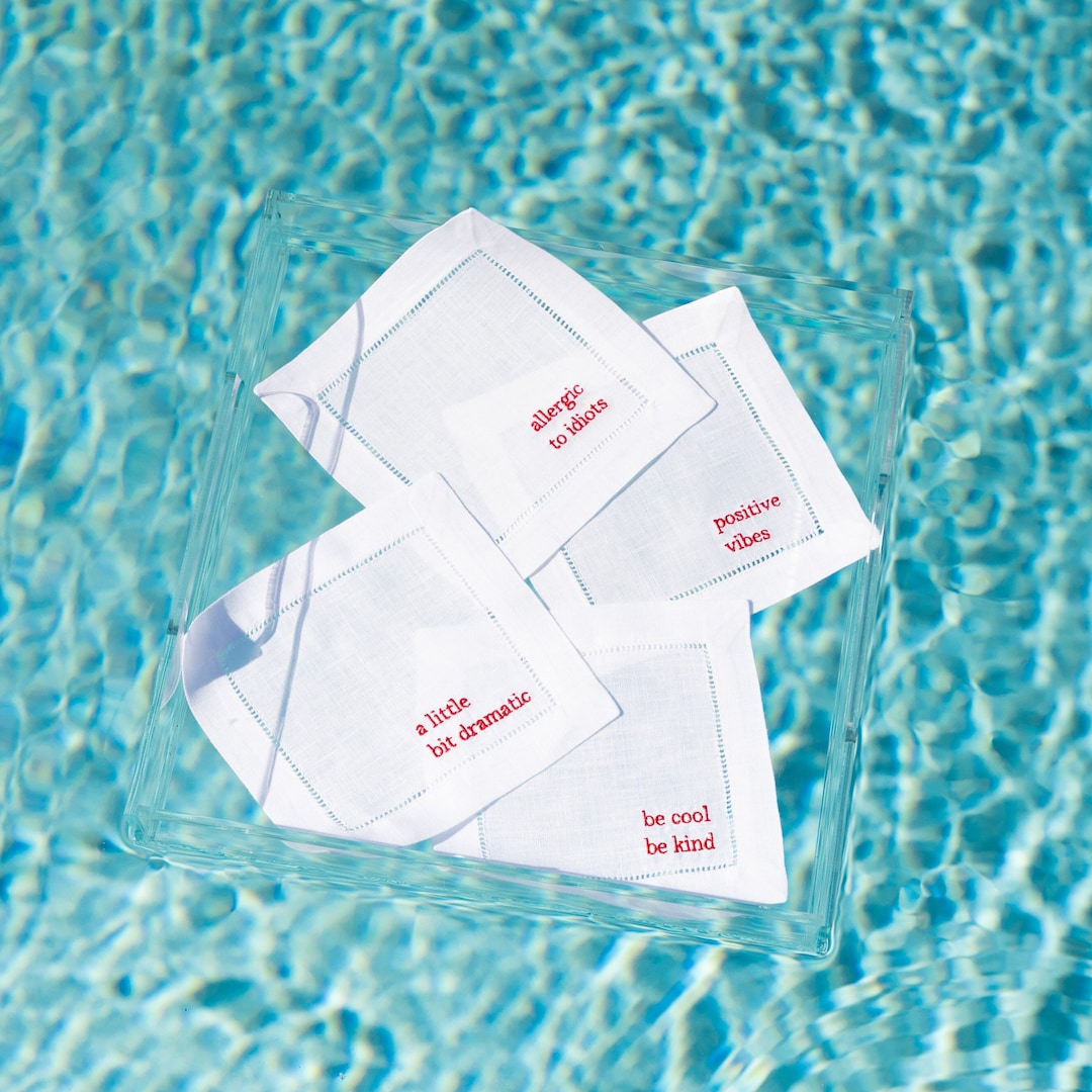 Embroidered Custom Word Linen Napkin, Allergic to Idiots Napkin ...