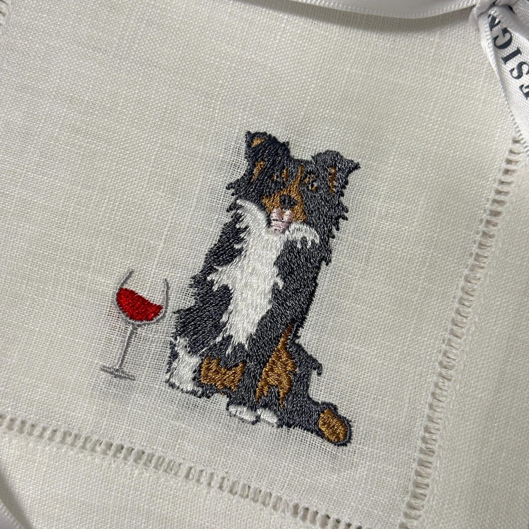 Embroidered Border Collie Dog Cocktail Linen Napkins, Embroider Puppy ...