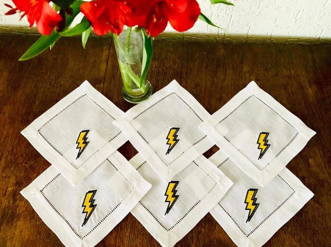 Embroidered Lightning Bolt Napkins, Thunder Bolt Napkin, Personalized ...