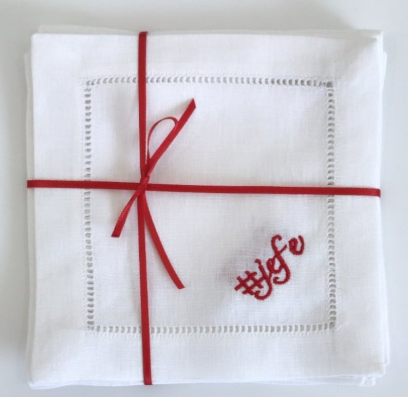 Embroidered Custom Logo Cocktail Linen Napkin, Monogram Linen Napkin ...