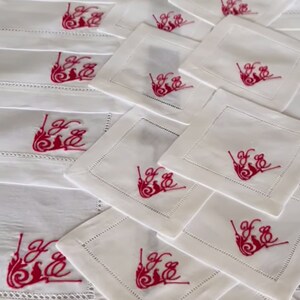 Embroidered Custom Logo Cocktail Linen Napkin, Monogram Linen Napkin ...